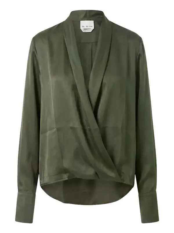 SA SU PHI Wrap-style Silk Blouse - Green
