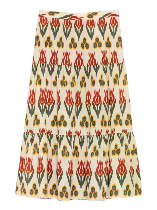 Red Valentino Gathered-print Midi Skirt - Neutrals
