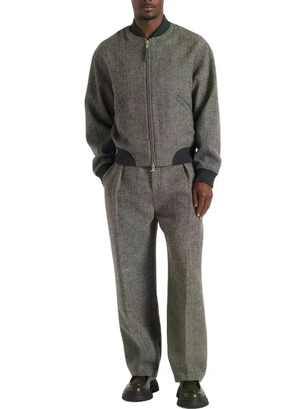Manière De Voir Dorian In Herringbone Wool Pleated Trousers - Grey