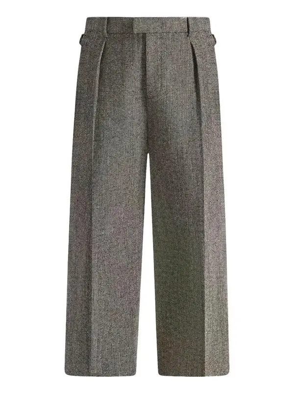 Manière De Voir Dorian Herringbone Wool Pleated Trousers - Grey