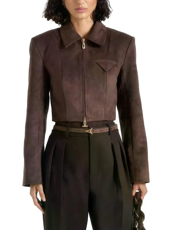 Manière De Voir Adina In Suede Cropped Jacket - Brown