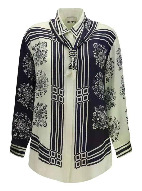 ALEMAIS Banderra Scarf Silk Shirt - Neutrals