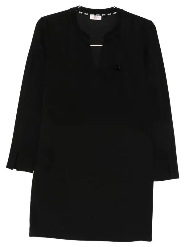 Liu Jo Beaded-logo Slit-cuff Mini Dress - Black