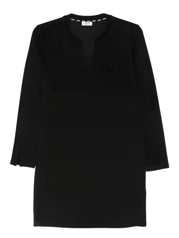 Liu Jo Beaded-logo Slit-cuff Mini Dress - Black