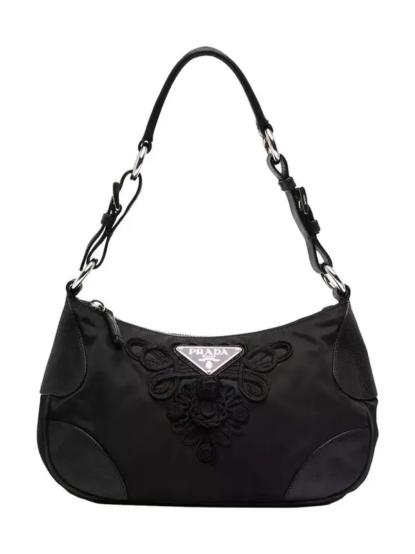 Prada 2013-2026 Cervo Antik Trimmed Tessuto Passamaneria Shoulder Bag - Black