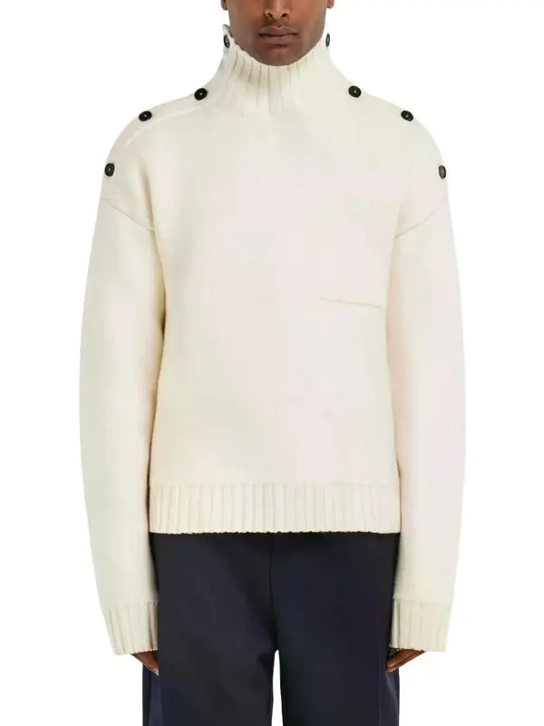 FERRAGAMO Knitted Sweater With Button Detail - Neutrals