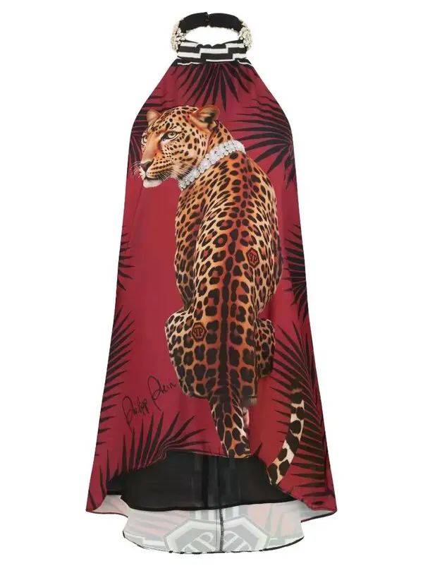 Philipp Plein Halter Short Dress Panthere Prive - Red