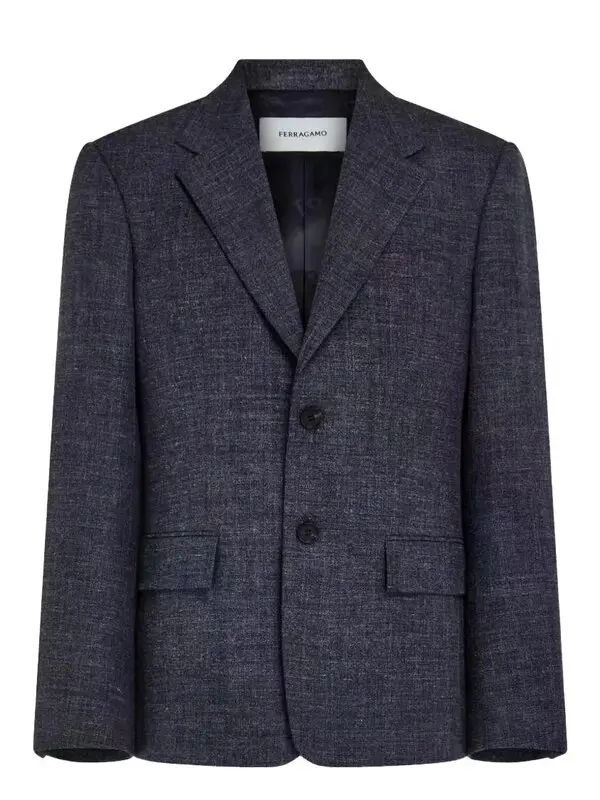 FERRAGAMO Single-breasted Flannel Blazer - Blue