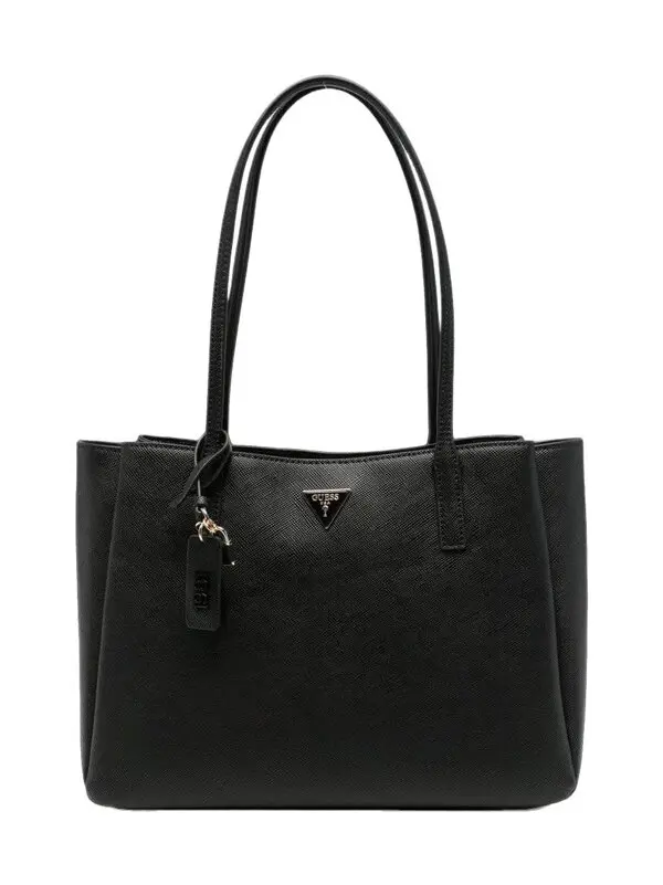 Guess Saffiano-effect Logo-plaque Tote Bag - Black