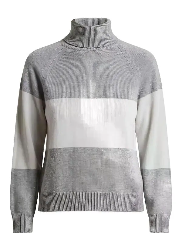 Peserico Striped Roll-neck Sweater - Grey