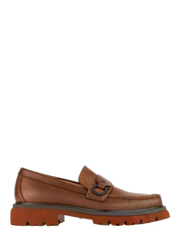 FERRAGAMO Loafers With Gancini Ornament - Brown