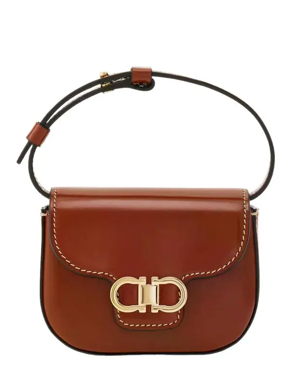 FERRAGAMO Double Gancini North-south Crossbody Bag - Brown
