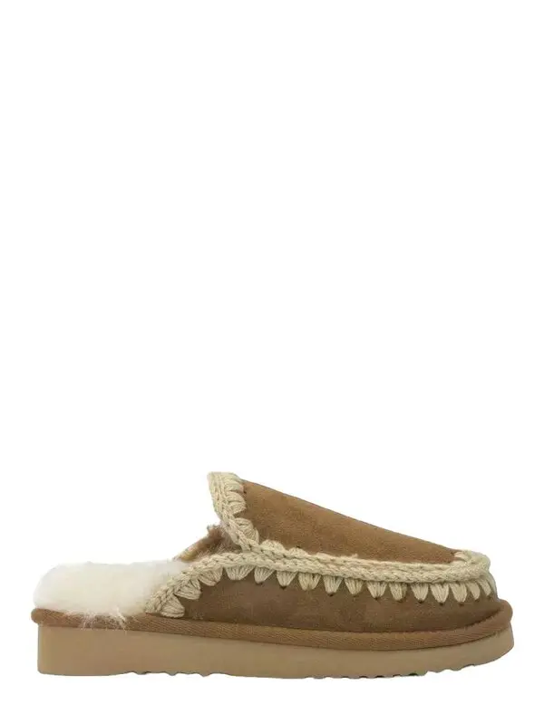 Mou Whipstitched Suede Slippers - Brown