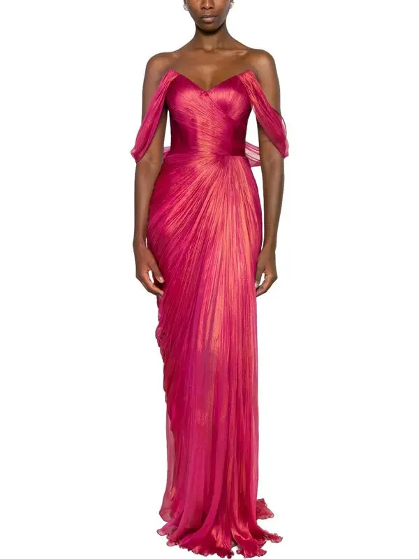 IRIS SERBAN Ganya Ruched Off-shoulder Gown - Pink