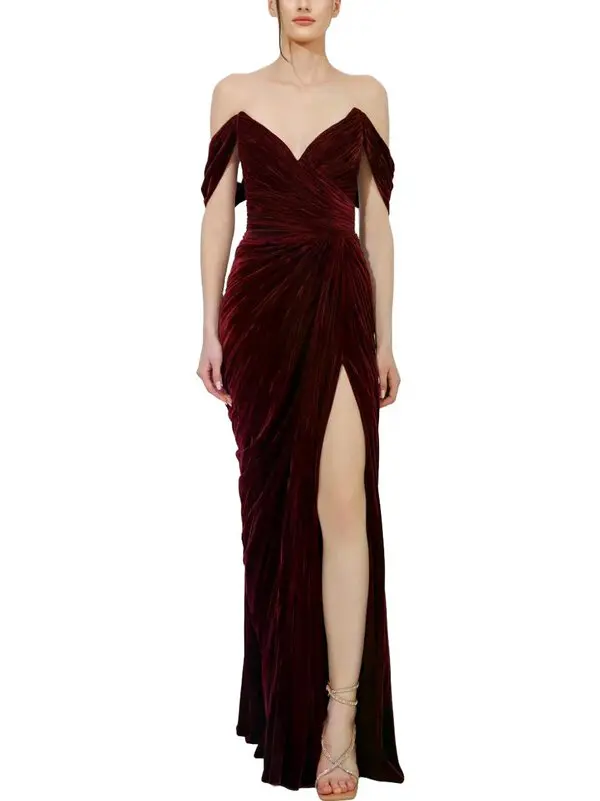 IRIS SERBAN Ganya Ruched Off-shoulder Gown - Red