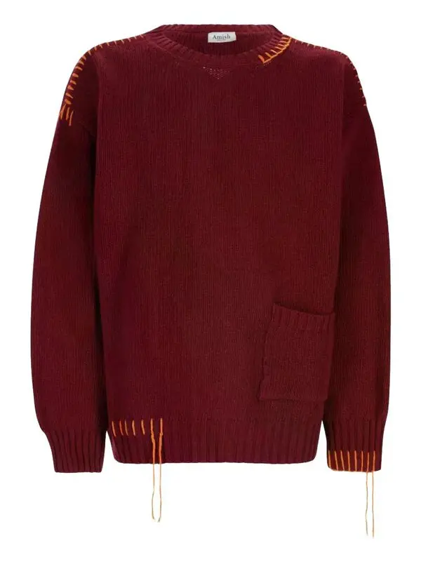 AMISH SUPPLIES Whipstitch-trim Patch-pocket Sweater - Red