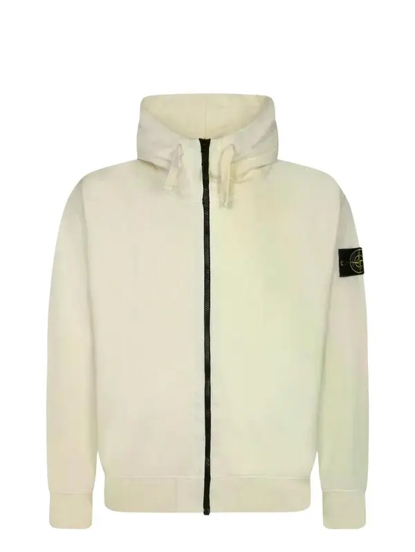 Stone Island 6100009 Organic-cotton Fleece Oversized-fit Zip-up Hooded Sweatshirt With Pockets - Neutrals