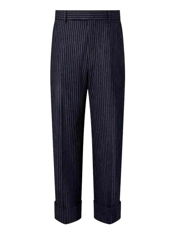 Thom Browne Flannel Chalk Stripe Trousers - Blue
