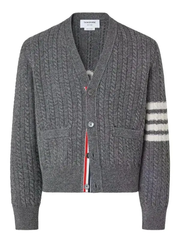 Thom Browne Merino Wool 4-bar Intarsia Anchor Cardigan - Grey