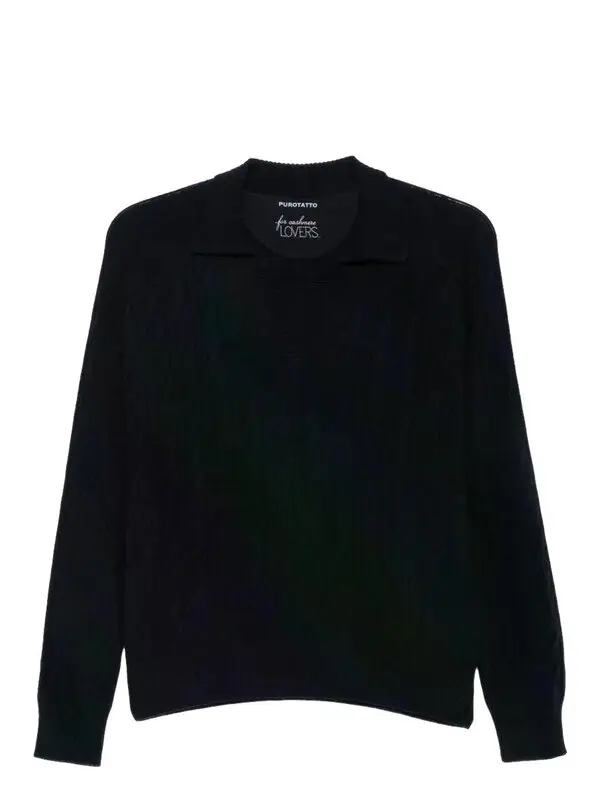 PUROTATTO Cable-knit Polo-collar Sweater - Blue