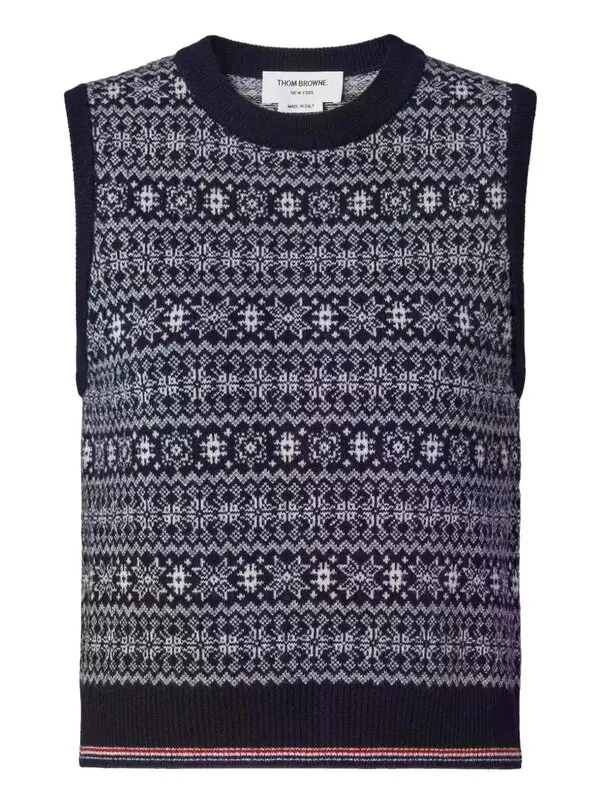 Thom Browne Merino-wool Jacquard Snowflake Shell Top - Blue