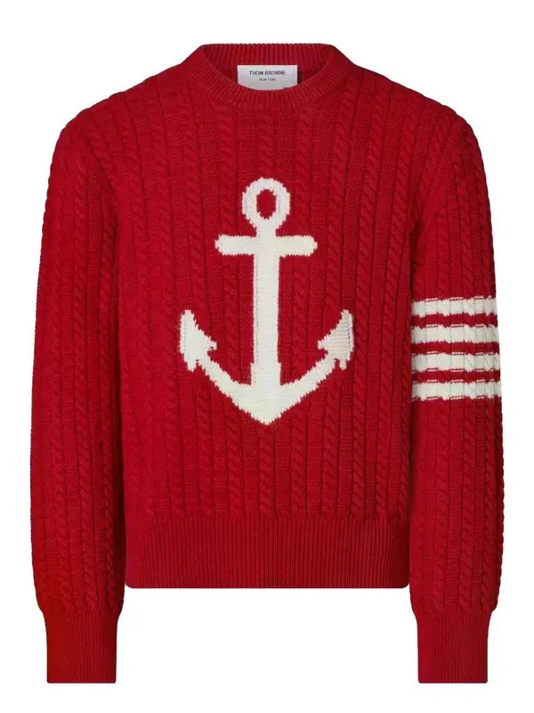 Thom Browne Merino-wool 4-bar Intarsia Anchor Pullover - Red