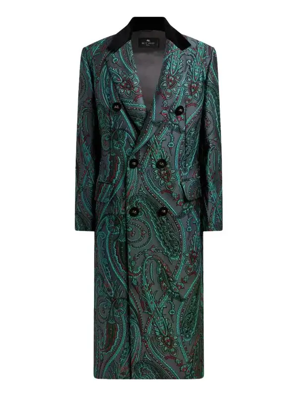 Etro Double-breasted Paisley Jacquard Coat - Grey