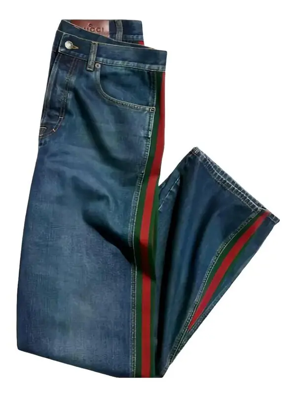 Gucci Web-stripe Straight-leg Jeans - Blue