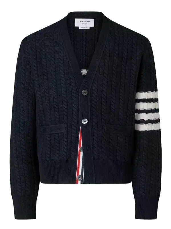 Thom Browne Merino Wool 4-bar Intarsia Anchor Cardigan - Blue