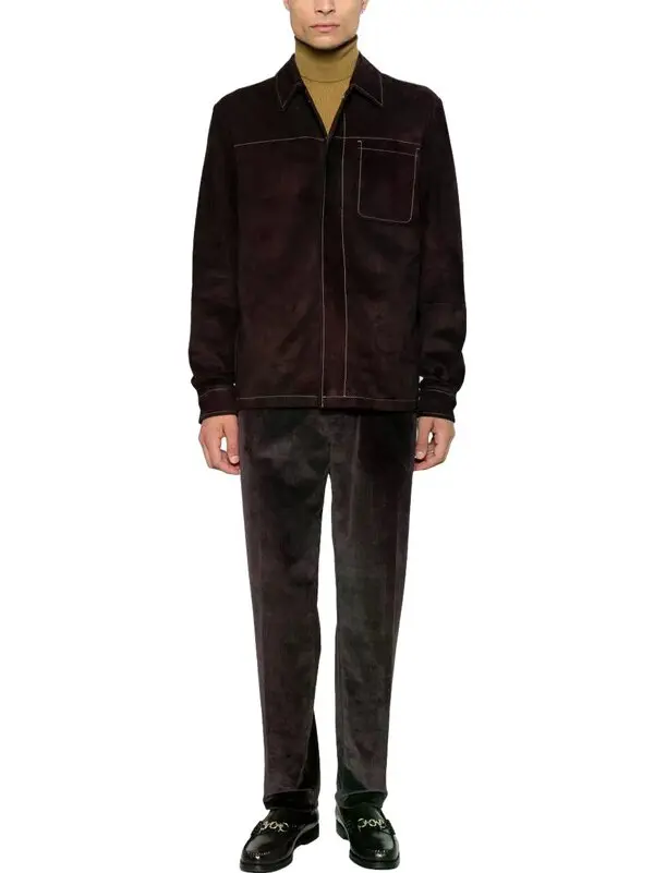 Eleventy Contrast-stitched Suede Jacket - Brown