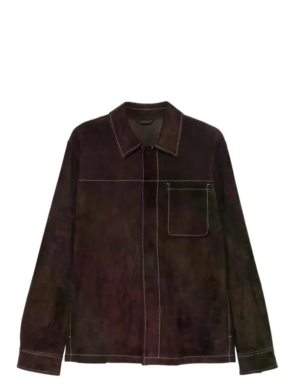 Eleventy Contrast-stitched Suede Jacket - Brown