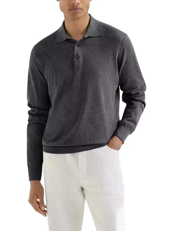 Brunello Cucinelli Cotton Lightweight Knit Polo Shirt - Grey