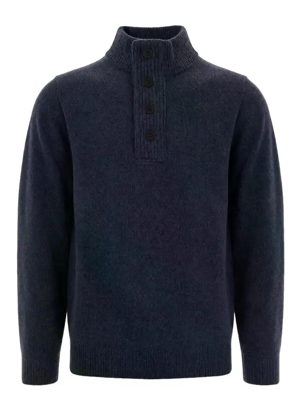 Barbour Button-up Elbow-patch Sweater - Blue
