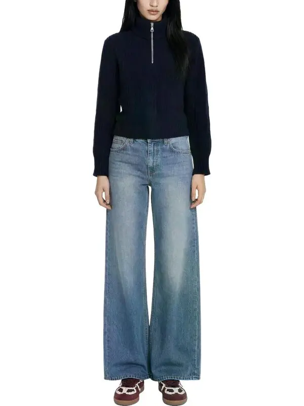Max Mara Ribbed-knit Half-zip Sweater - Blue