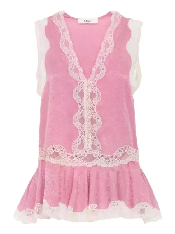 Chloé Lace-trim Jacquard Top - Pink