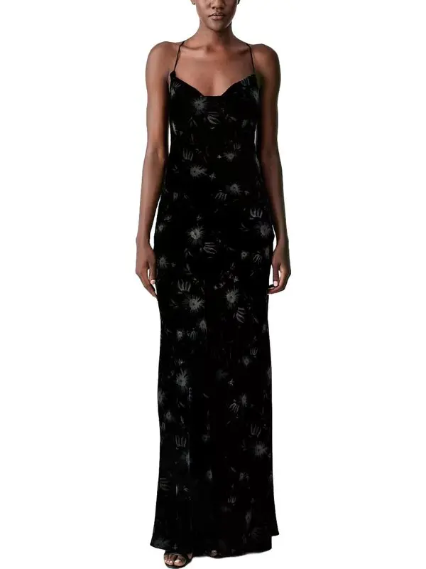 Pinko Floral-print Velvet Maxi Dress - Black