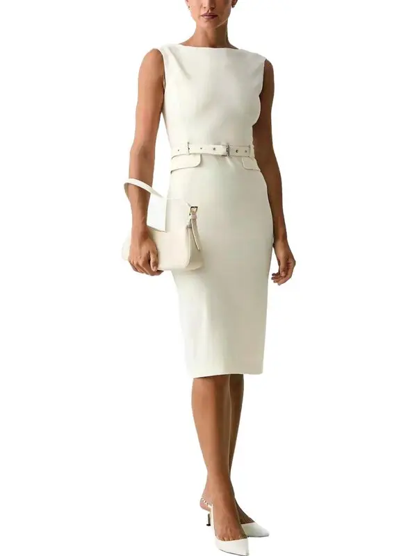 Pinko Belted Sleeveless Midi Dress - Neutrals