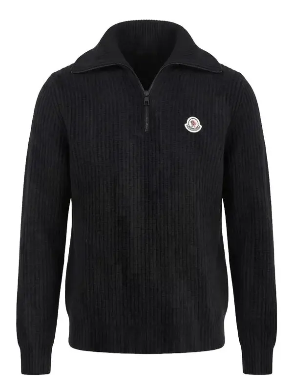 Moncler Half-zip Ribbed-knit Sweater - Black