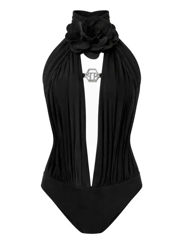 Philipp Plein Sleeveless Bodysuit Flower - Black
