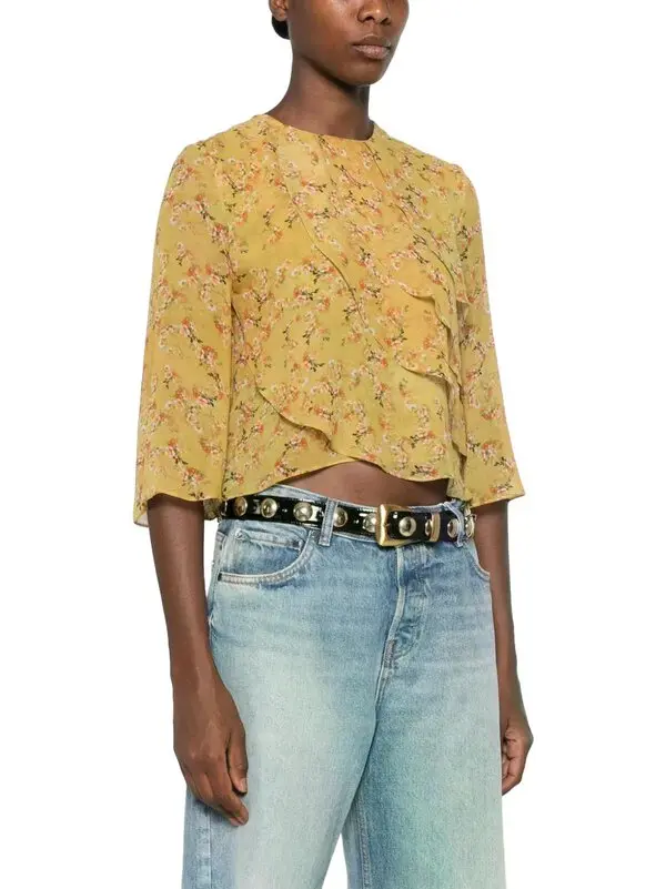 KRISTINA TI Floral Print Ruffled Blouse - Yellow
