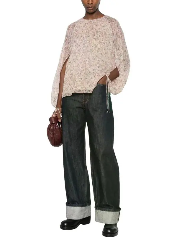 KRISTINA TI Floral-print Tie-cuff Blouse - Neutrals