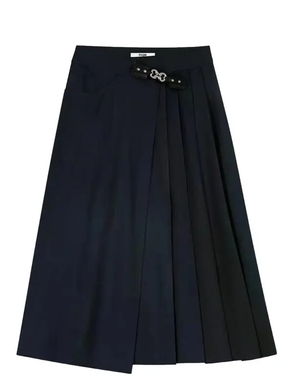 Maje Long Pleated Skirt With Buckle - Blue