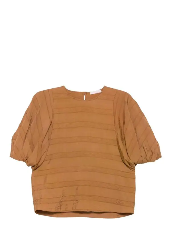 KRISTINA TI Horizontal Stripe Batwing Sleeve Top - Brown