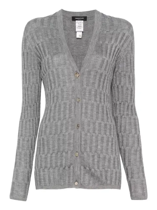 Fabiana Filippi Ribbed-knit V-neck Cardigan - Grey