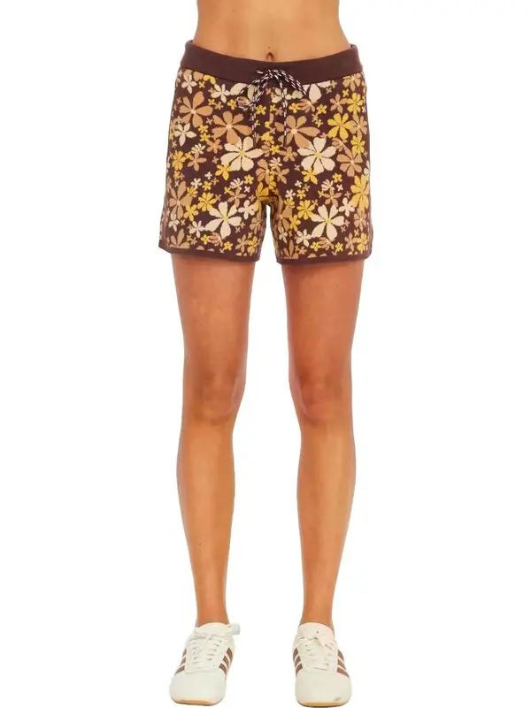 The Upside Copacabana Floral-print Knit Mini Shorts - Brown