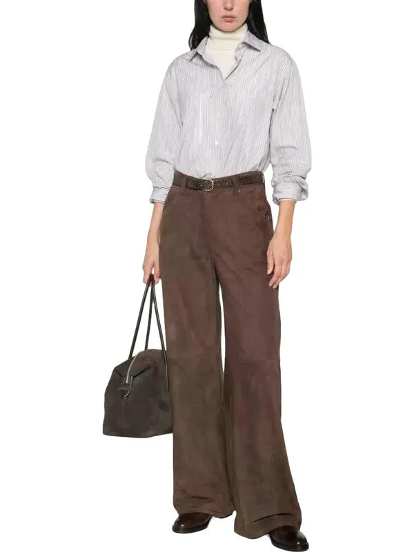 Brunello Cucinelli Suede Wide-leg Trousers - Brown