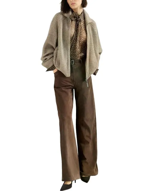 Brunello Cucinelli Suede Wide-leg Trousers - Brown