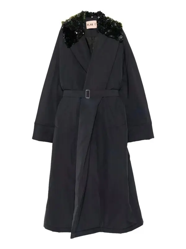 Plan C Sequin-embellished Belted Coat - Blue