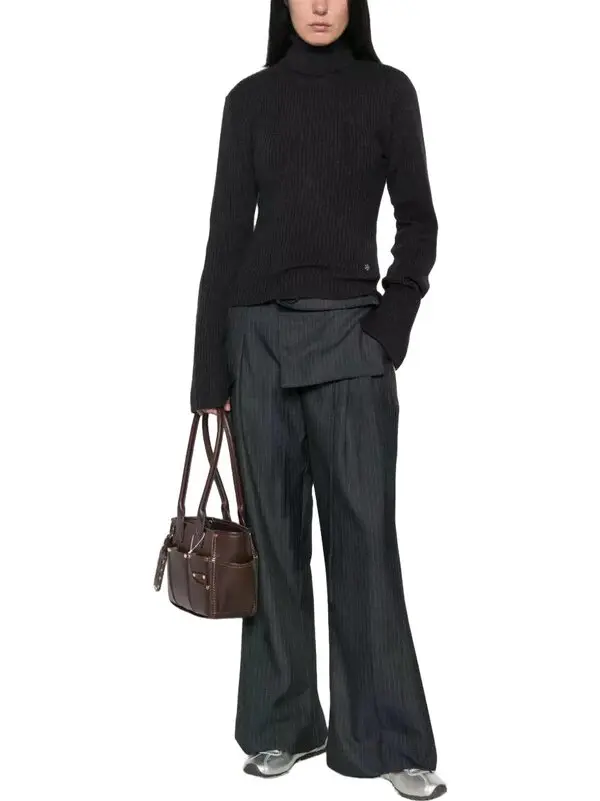 GANNI Ribbed-knit Roll-neck Sweater - Grey