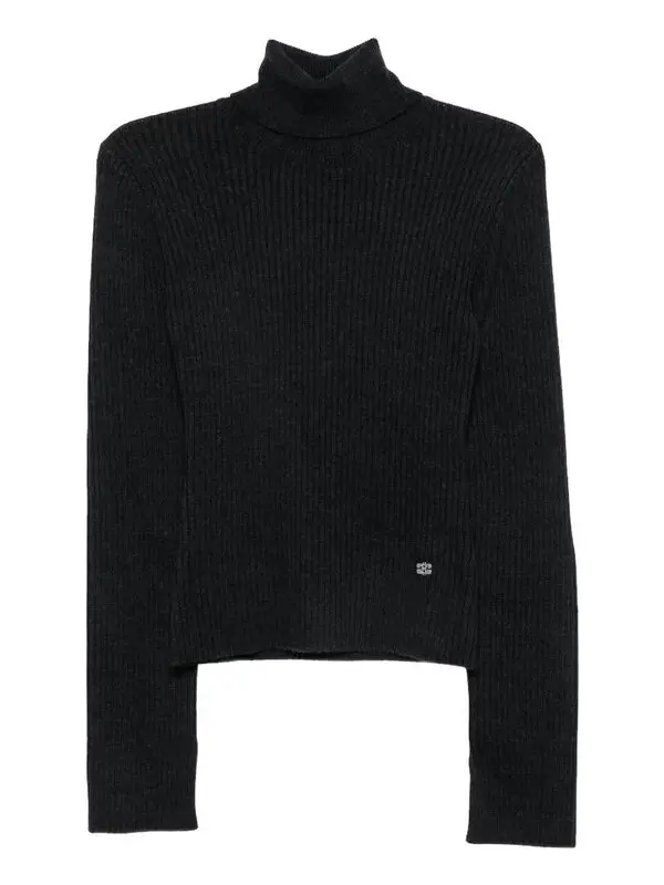 GANNI Ribbed-knit Roll-neck Sweater - Grey